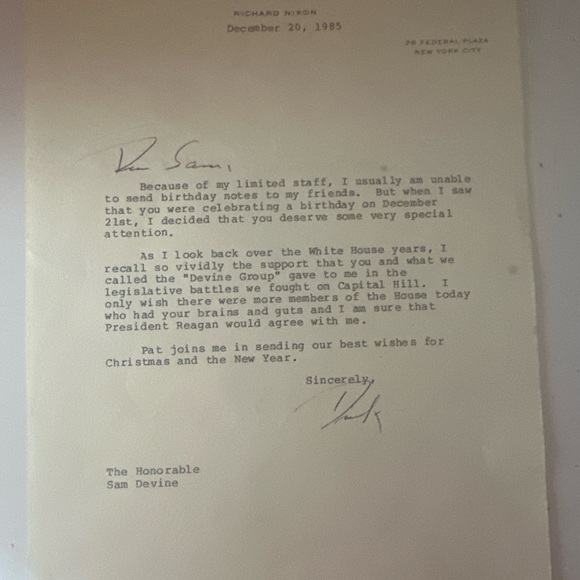 Other | Richard Nixon Signed Letter From 1985 To Congressman Sam Devine ...